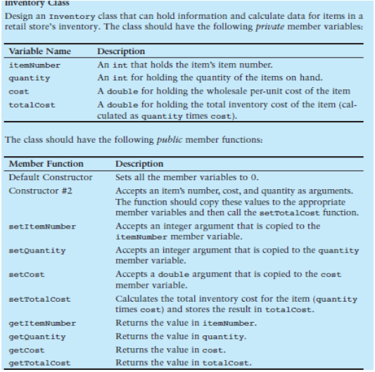 Solved Inventory Class Design an Inventory class that can | Chegg.com