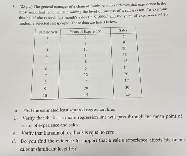 Solved 6. ( 25pts) The general manager of a chain of | Chegg.com