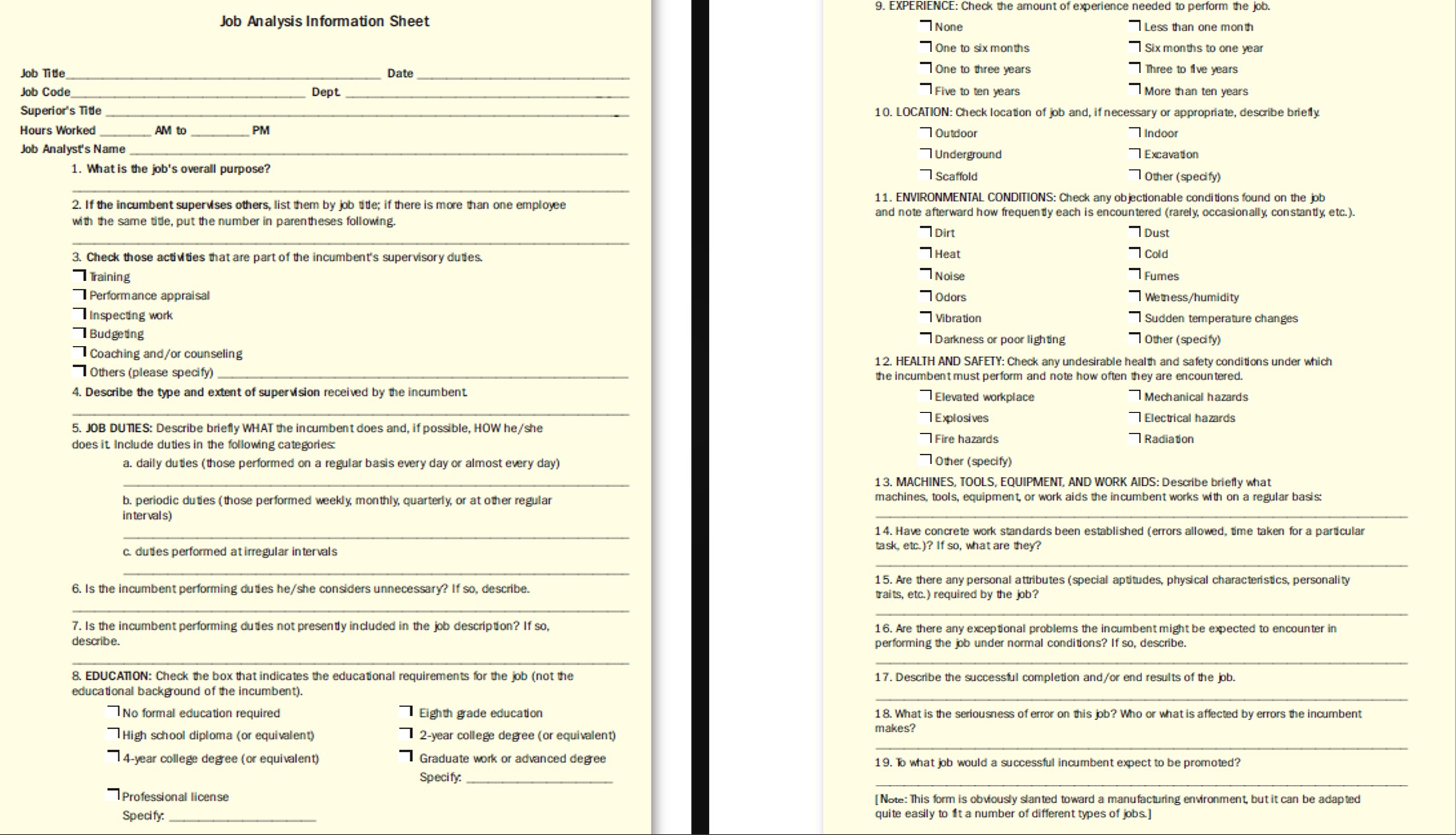 Solved 1. ﻿Job Analysis Questions and filled form (Questions | Chegg.com