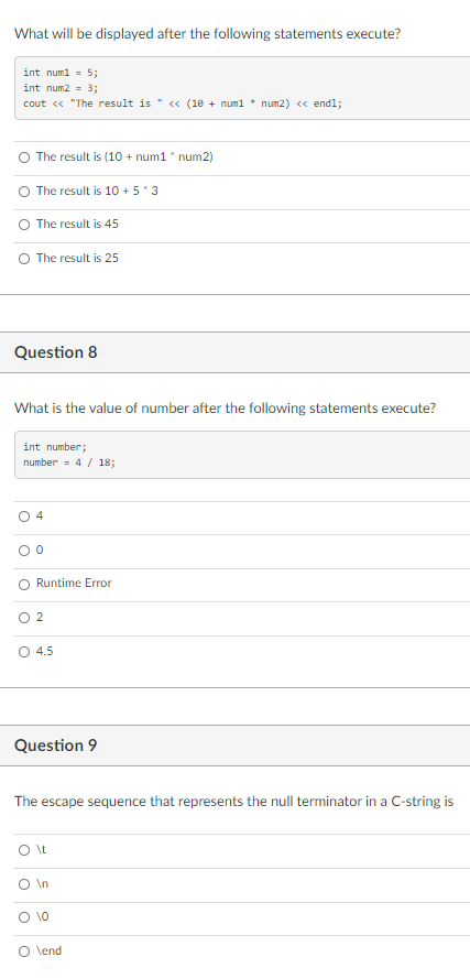 Solved What will be displayed after the following statements | Chegg.com