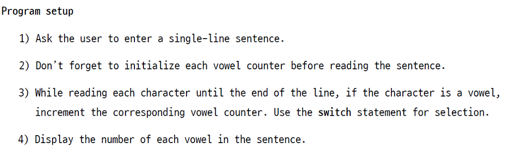 Solved [10] Problem: Vowels counting -switch For a given | Chegg.com