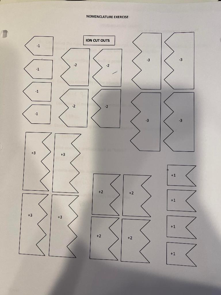 Solved NOMENCLATURE EXERCISE ION CUT OUTS -1 3 -1 -1 +3 +3 | Chegg.com