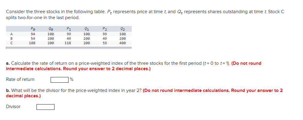 Solved Consider the three stocks in the following table. Pt | Chegg.com