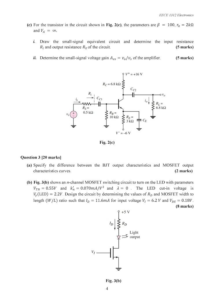 Solved EECE 1312 Electronics (c) For the transistor in the | Chegg.com