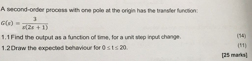 Solved A second-order process with one pole at the origin | Chegg.com