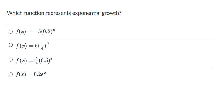 Solved Which function represents exponential growth? | Chegg.com