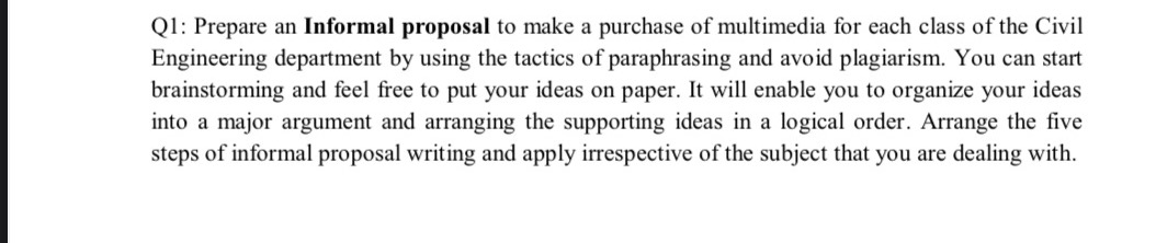 Solved Q1: Prepare an Informal proposal to make a purchase | Chegg.com