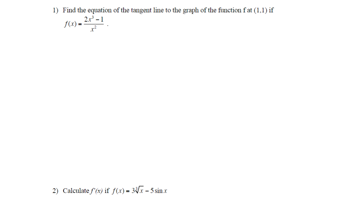 Solved 1) Find the equation of the tangent line to the graph | Chegg.com