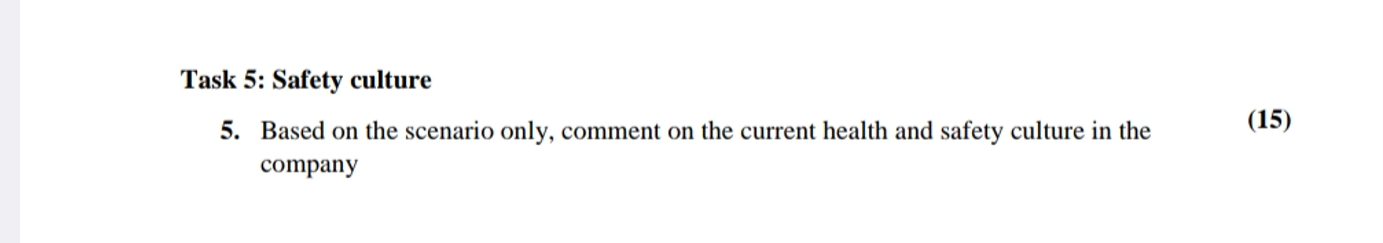Solved Task 5: Safety cultureBased on the scenario only, | Chegg.com