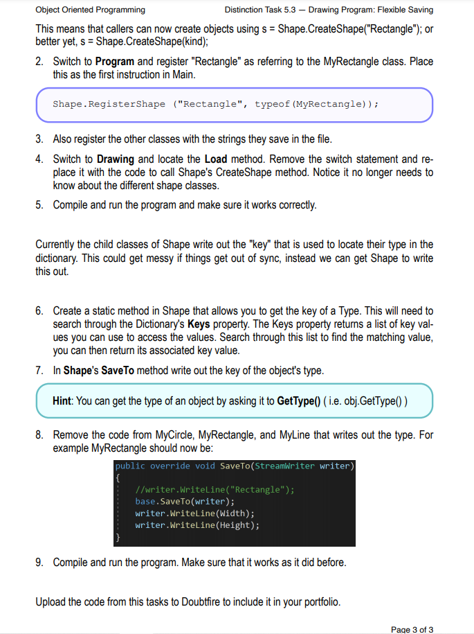 Solved Object Oriented Programming Distinction Task 5.3 - | Chegg.com