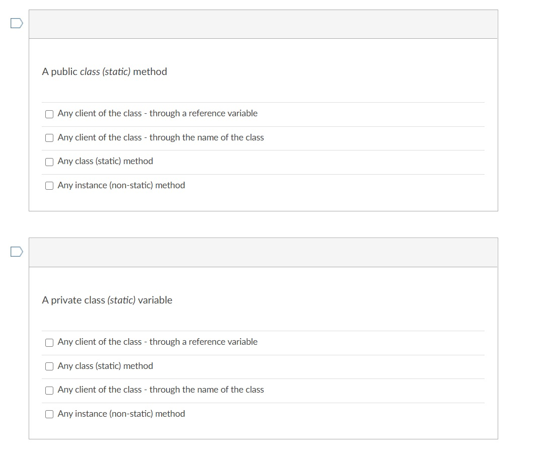 Solved For each of the following class elements, select all | Chegg.com