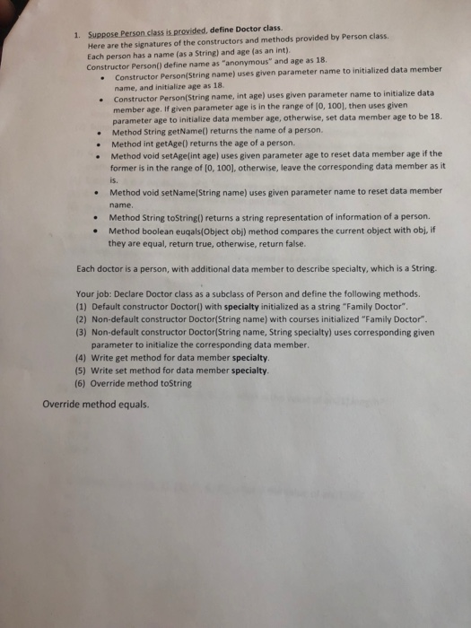 Solved Here are the signatures of the constructors and | Chegg.com