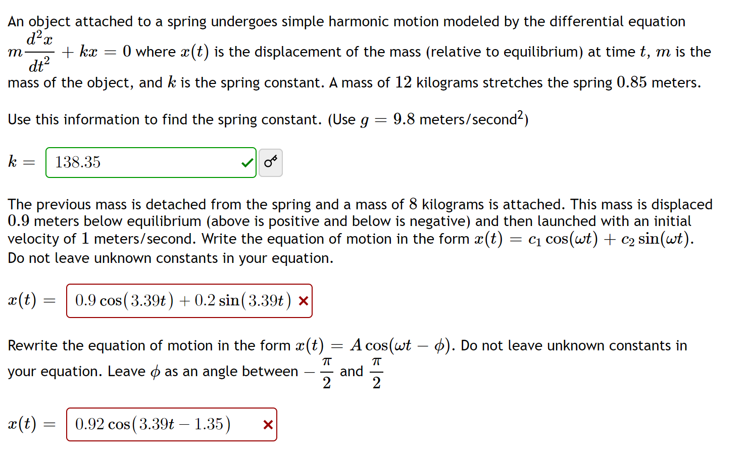 Solved An object attached to a spring undergoes simple | Chegg.com