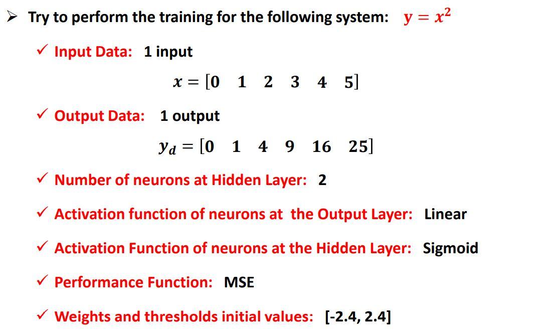 Solved Try to perform the training for the following system: | Chegg.com