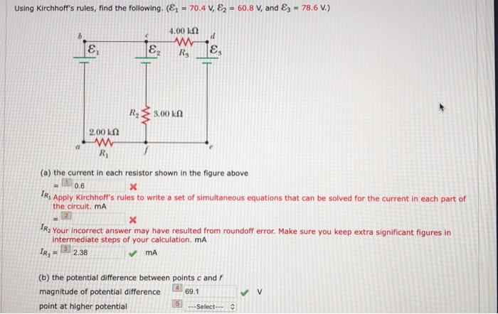 Solved using Kirchhoff's rules, find the following. (e,-70.4 | Chegg.com