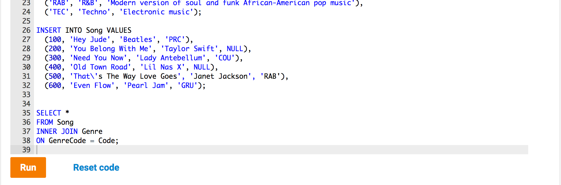 Solved The Given Sql Creates Genre And Song Tables And 