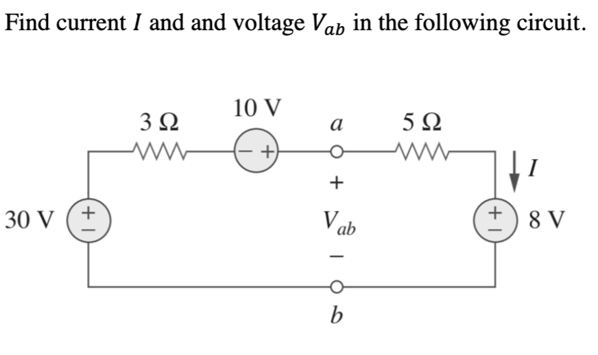 Solved Find current I and and voltage Vab in the following | Chegg.com