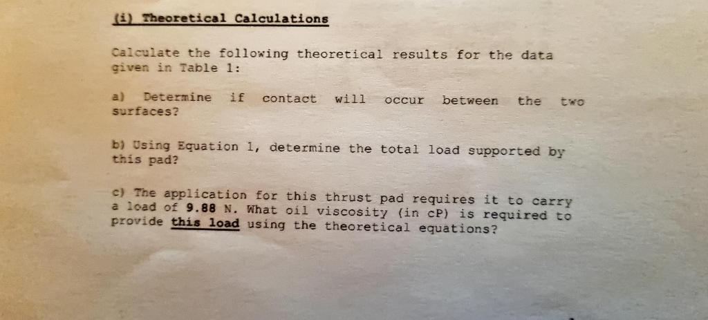 Solved (1) Theoretical Calculations Calculate the following | Chegg.com