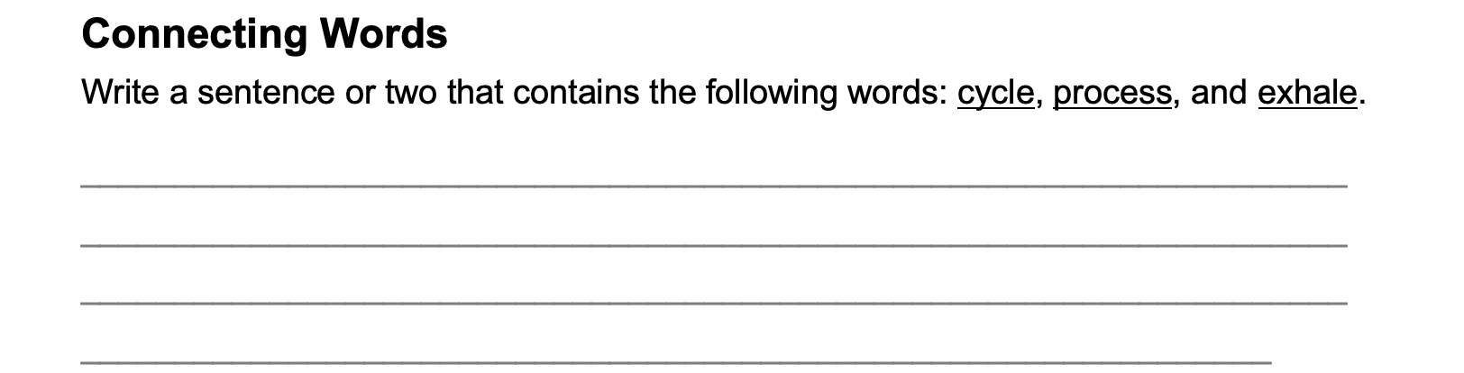 Solved Connecting Words Write a sentence or two that | Chegg.com