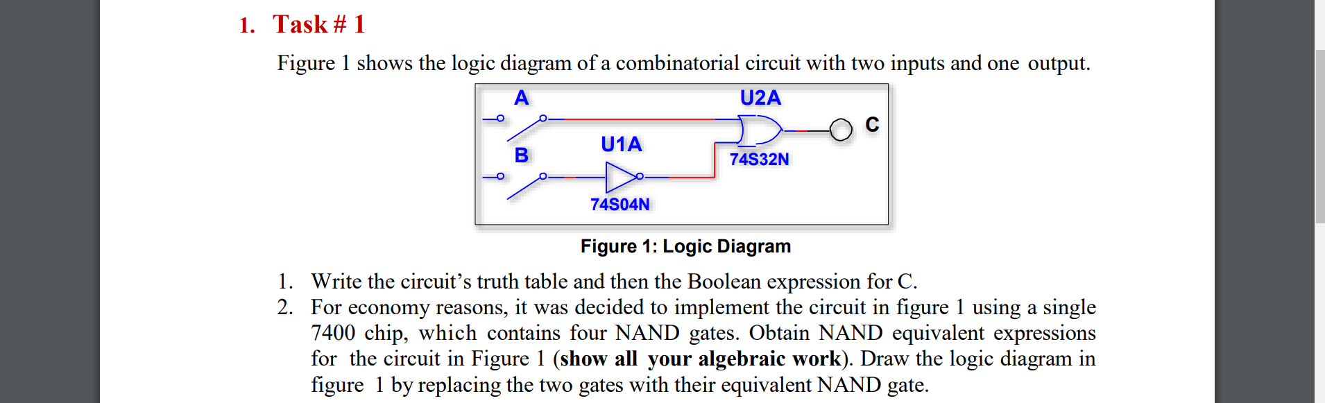Solved 1. Task # 1 Figure 1 shows the logic diagram of a | Chegg.com