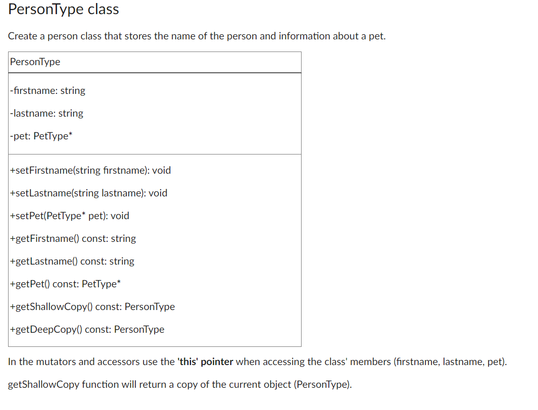 Solved PersonType class Create a person class that stores | Chegg.com