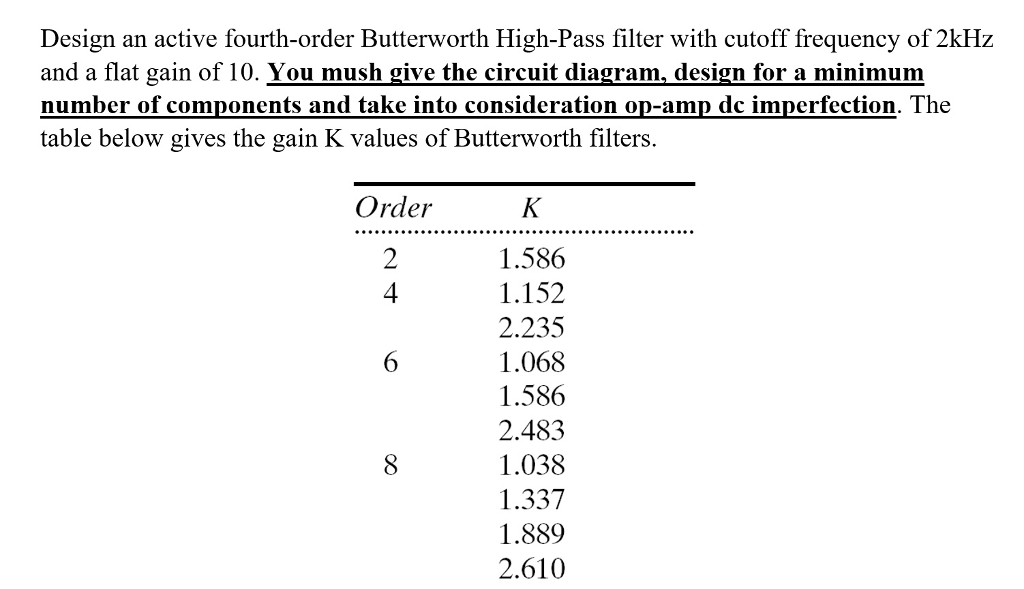Design an active fourth-order Butterworth High-Pass | Chegg.com