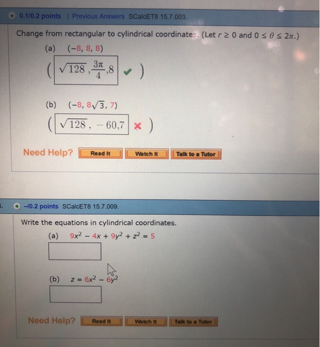 Solved 0.1/0.2 points | Previous Answers SCalcET8 15.7.003 | Chegg.com