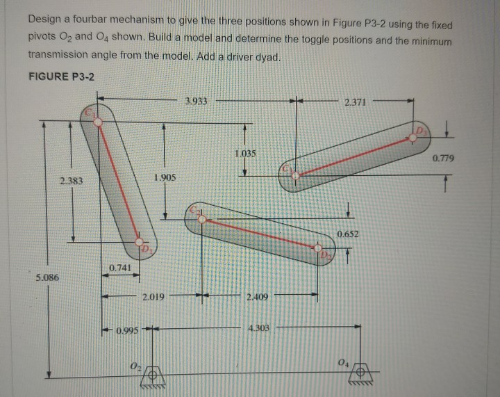 Solved Design a fourbar mechanism to give the three | Chegg.com
