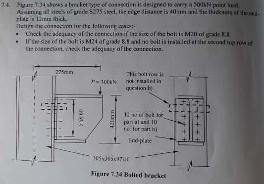 Solved 7.4. Figure 7.34 shows a bracket type of connection | Chegg.com