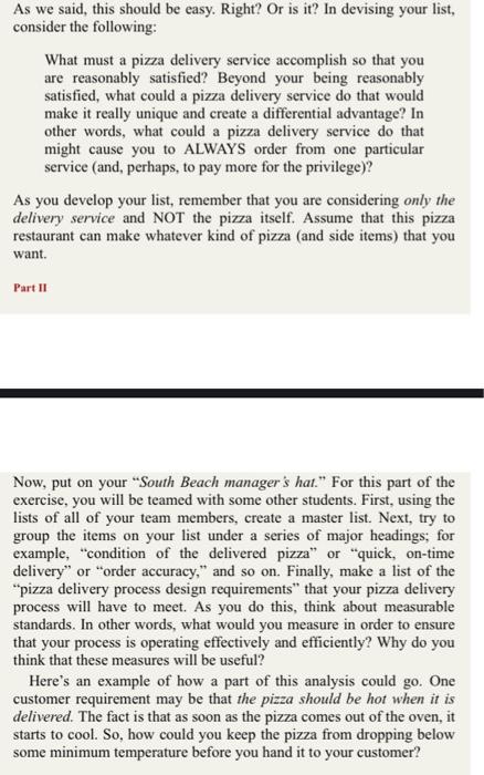 Make a list of pizza delivery attributes that are | Chegg.com