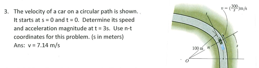 Solved (300m/s 3. The velocity of a car on a circular path | Chegg.com