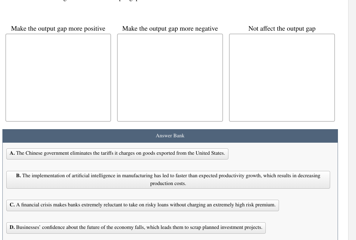 Solved Make the output gap more positiveNot affect the | Chegg.com