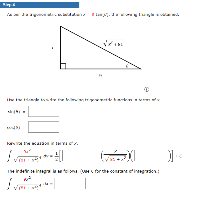 Solved Step 4As per the trigonometric substitution | Chegg.com