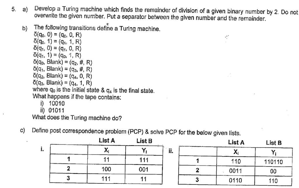 Solved Develop a Turing machine which finds the remainder of | Chegg.com