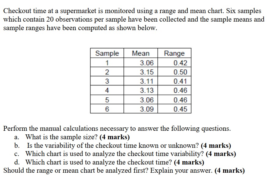 Solved Checkout time at a supermarket is monitored using a | Chegg.com