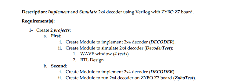 Solved Description Implement And Simulate 2x4 Decoder Using 