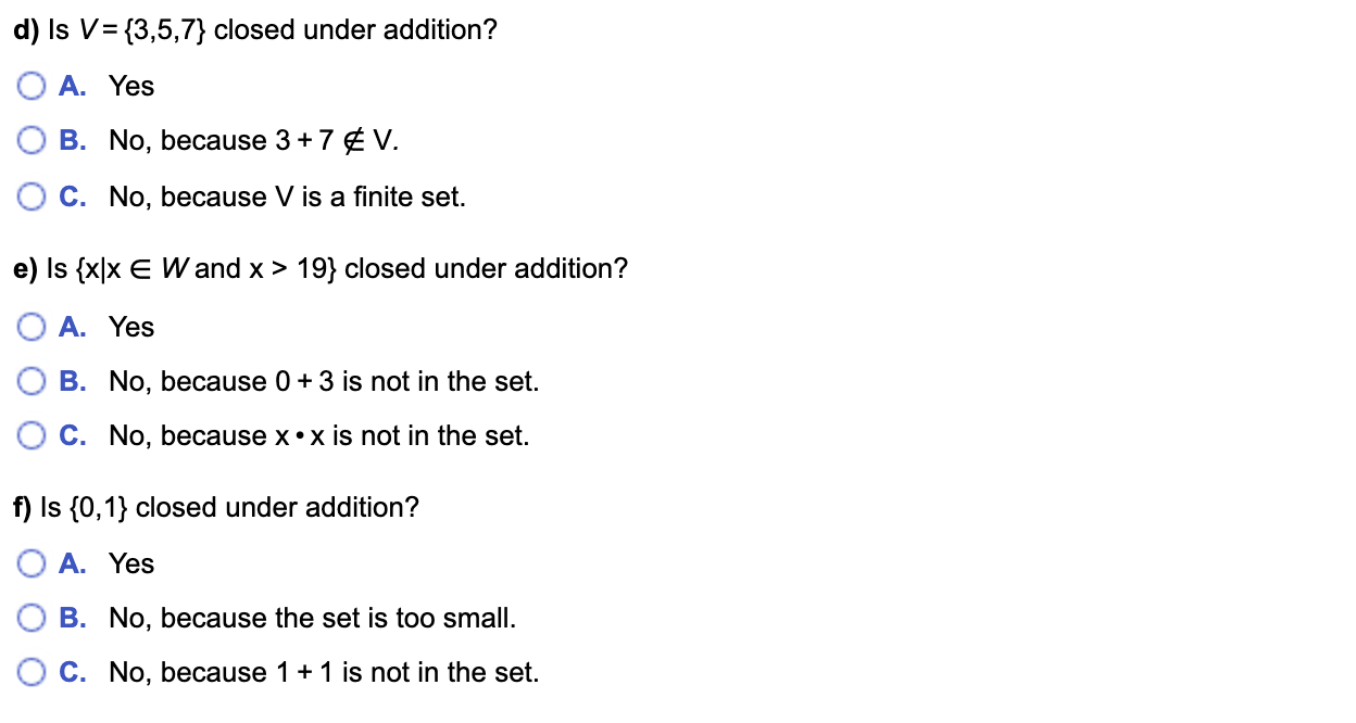 Solved Which of the following sets are closed under | Chegg.com