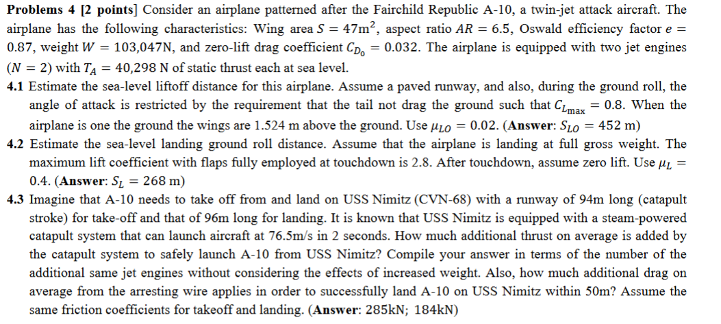 Solved Problems 4 [2 ﻿points] ﻿Consider an airplane | Chegg.com