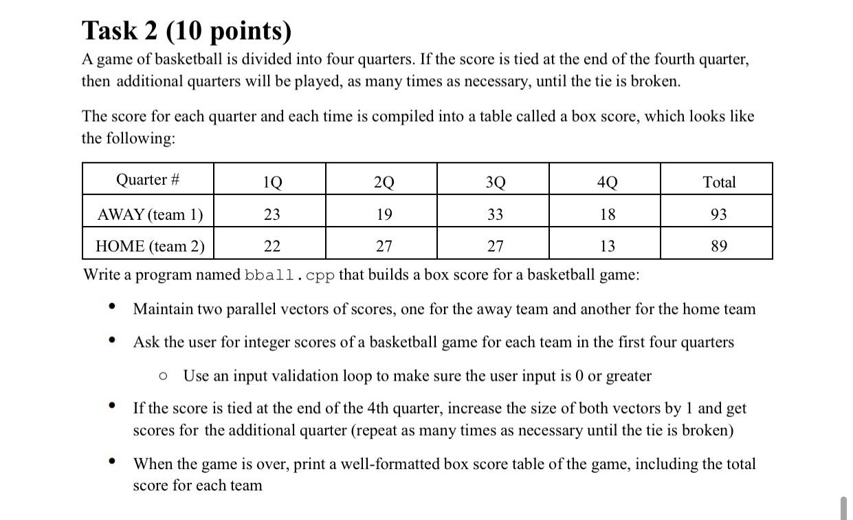 Solved Task 2 (10 points) A game of basketball is divided | Chegg.com