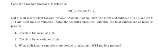 Consider a random process x(t) defined as x(t) = | Chegg.com