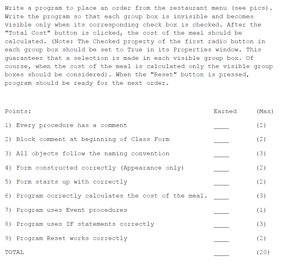 Solved Write a program to place an order from the restaurant | Chegg.com