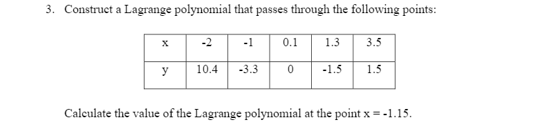 Solved 3. Construct a Lagrange polynomial that passes | Chegg.com