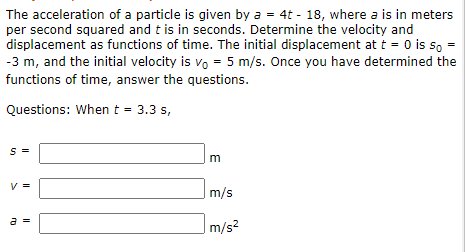 Solved The acceleration of a particle is given by a = 4t - | Chegg.com
