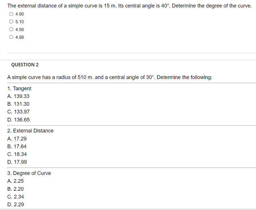 Solved The external distance of a simple curve is 15 m. Its | Chegg.com
