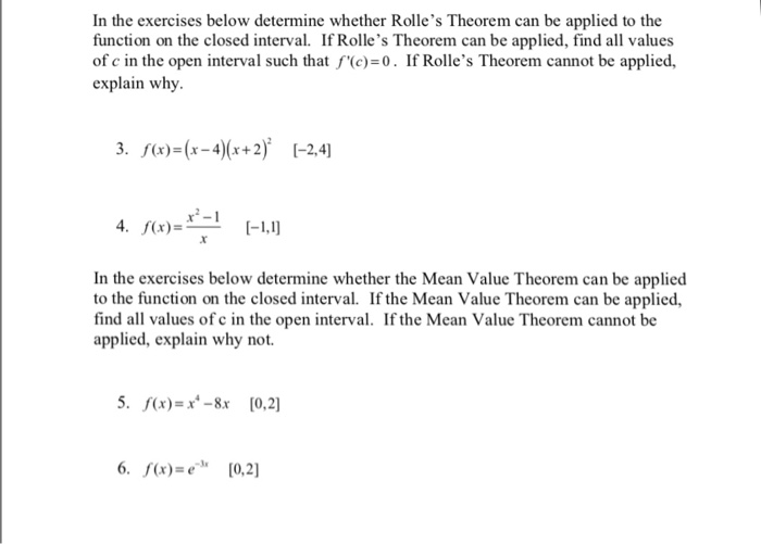 Solved In the exercises below determine whether Rolle's | Chegg.com