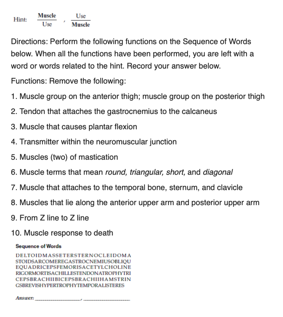 Solved Hint: Muscle Use Use Muscle Directions: Perform the | Chegg.com