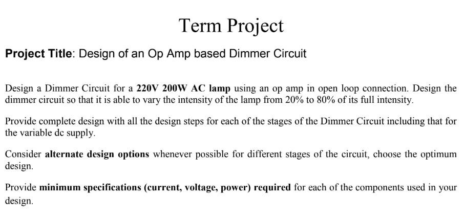 Term Project Project Title: Design of an Op Amp based | Chegg.com