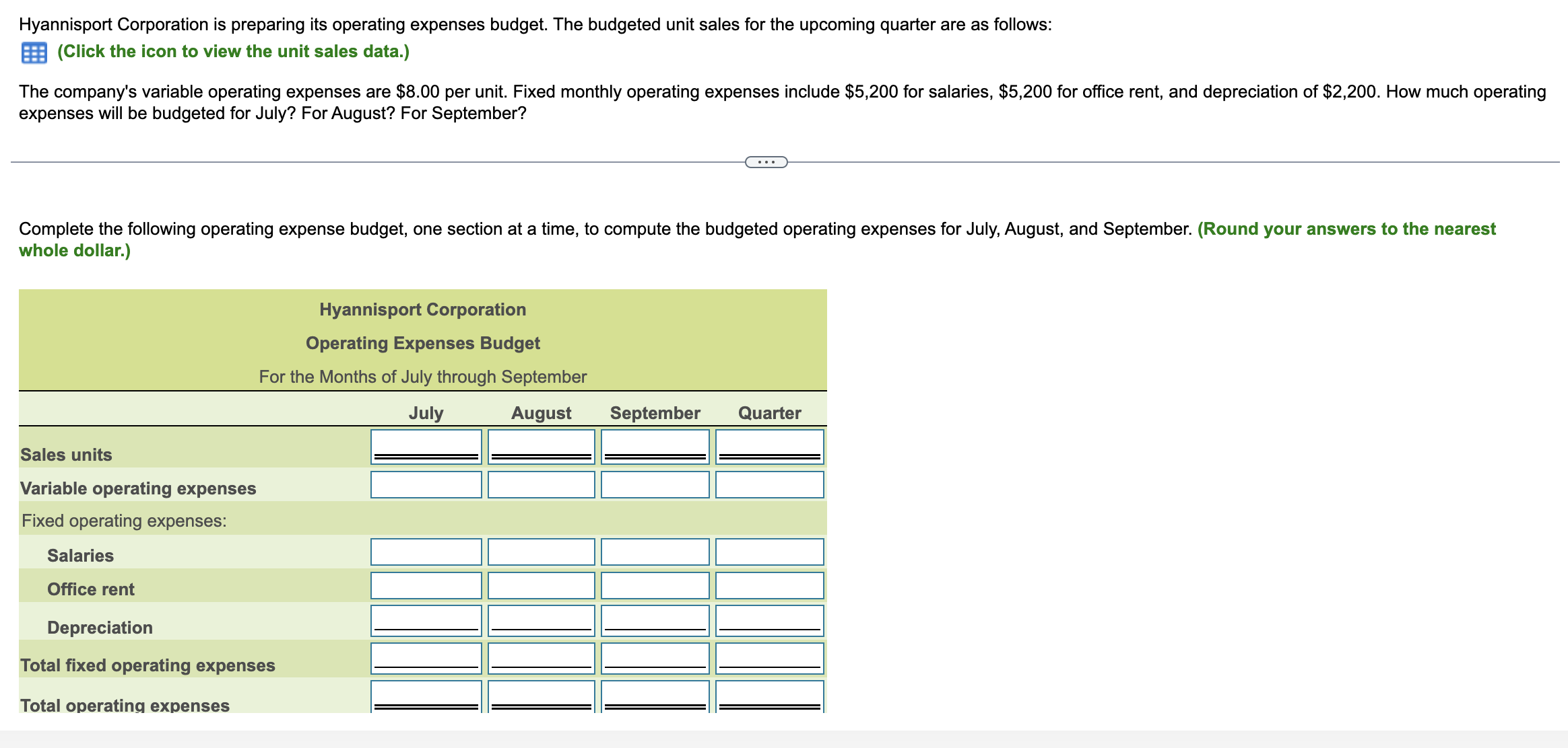 Solved Hyannisport Corporation is preparing its operating | Chegg.com