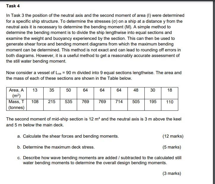 Task 4 In Task 3 the position of the neutral axis and | Chegg.com