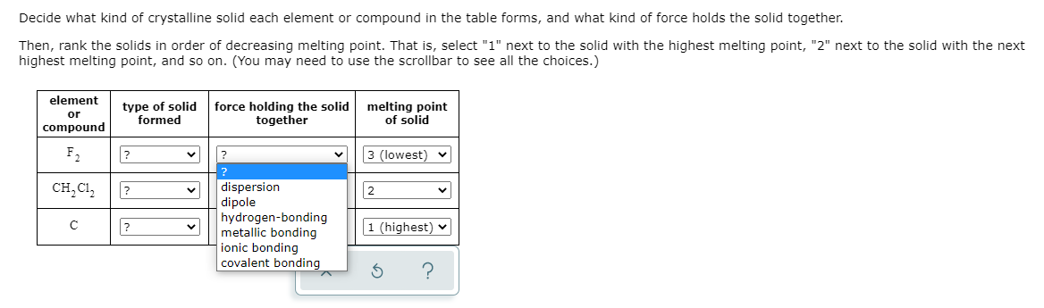 Solved Decide what kind of crystalline solid each element or | Chegg.com
